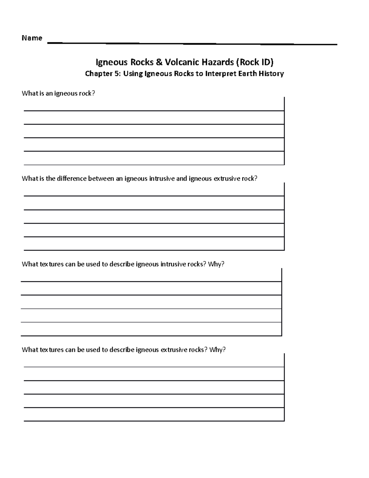 Ch5-Igneous Rocks - Notes - Name Igneous Rocks & Volcanic Hazards (Rock ...
