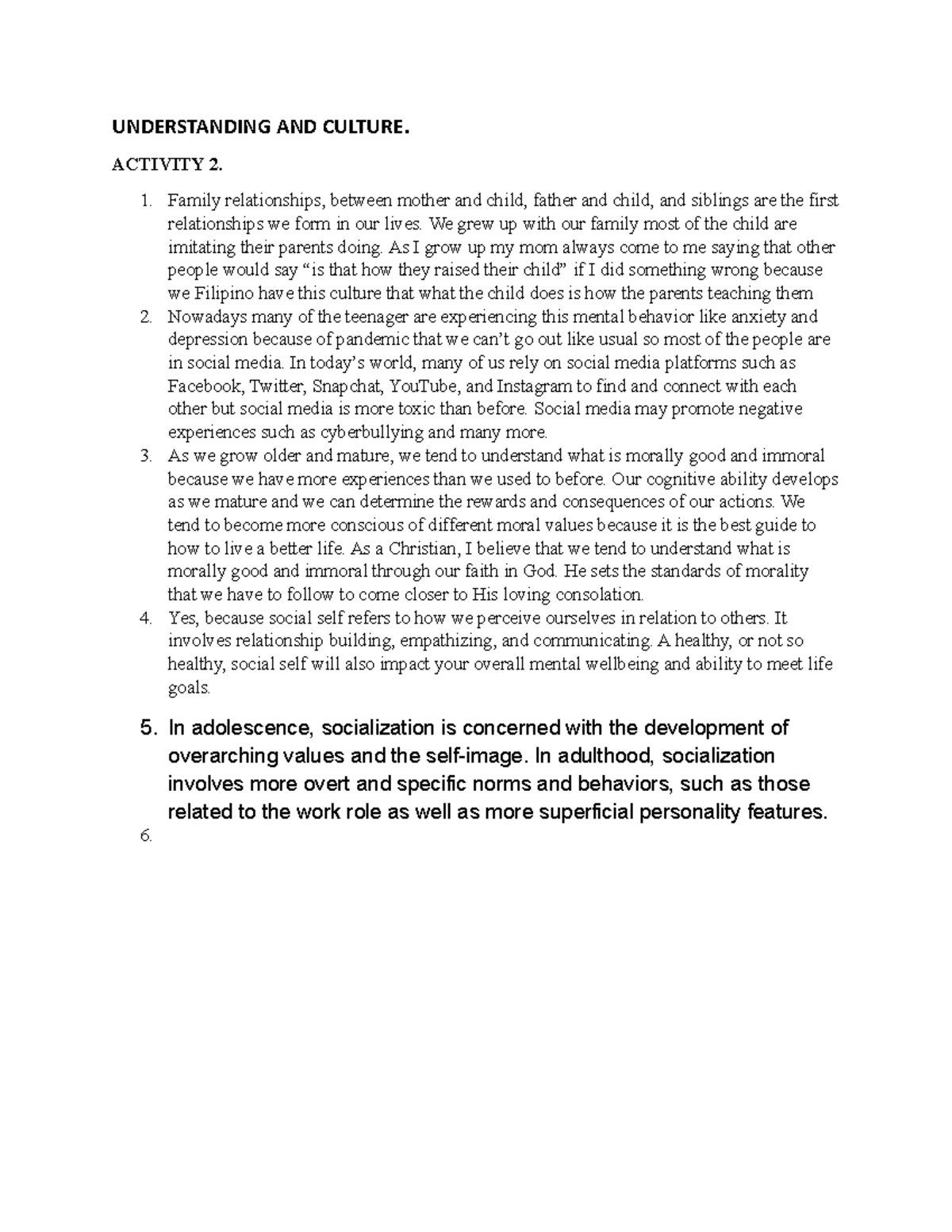 Understanding the Culture - UNDERSTANDING AND CULTURE. ACTIVITY 2 ...