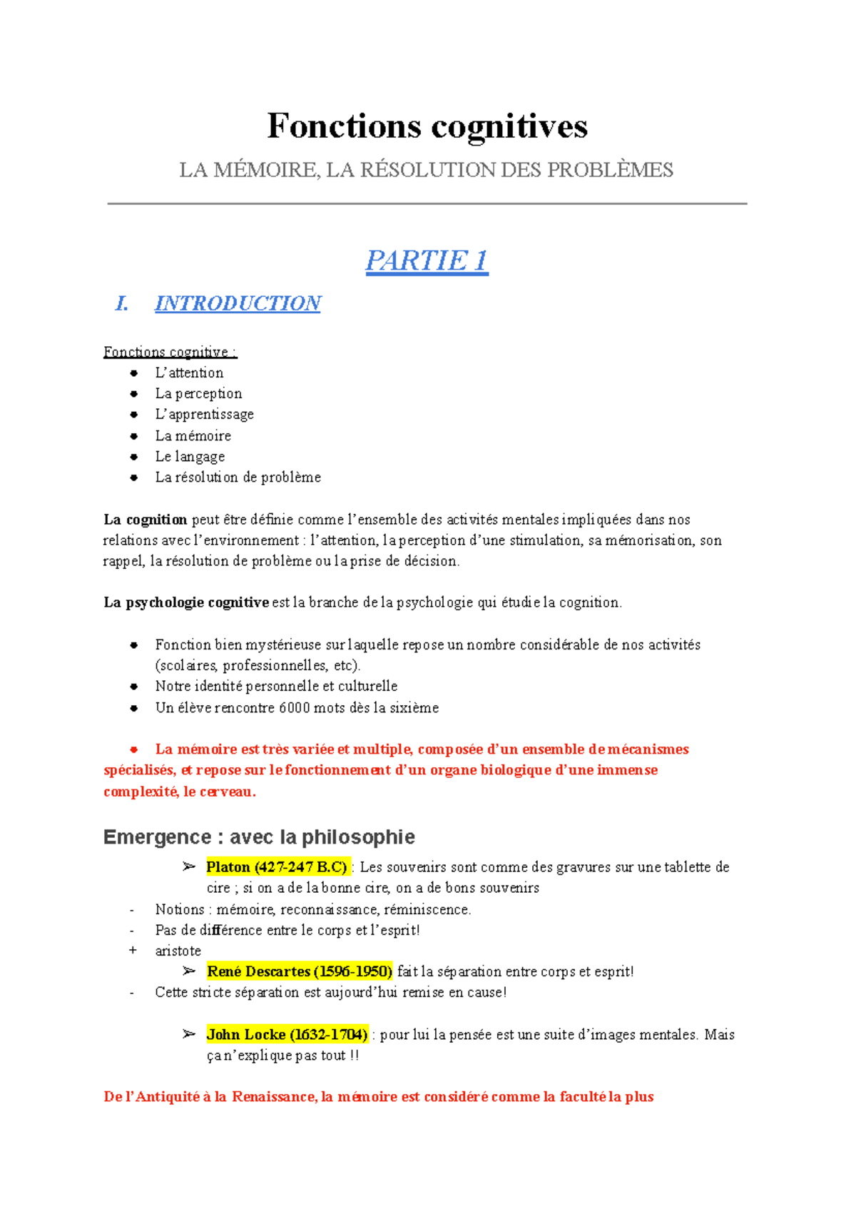 Cm Fonctions Cognitives Fonctions Cognitives La MÉmoire La