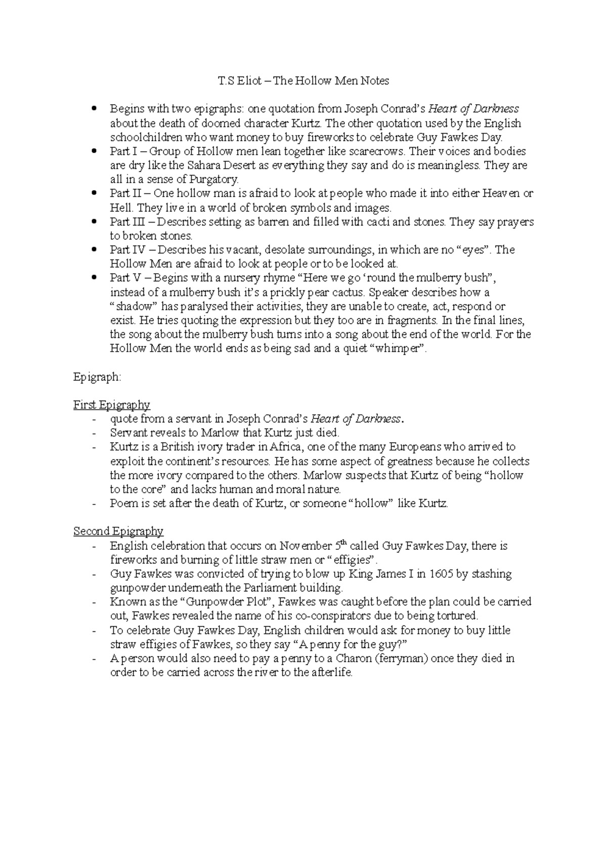 TS Eliot - The Hollow Men Notes - T Eliot – The Hollow Men Notes Begins ...