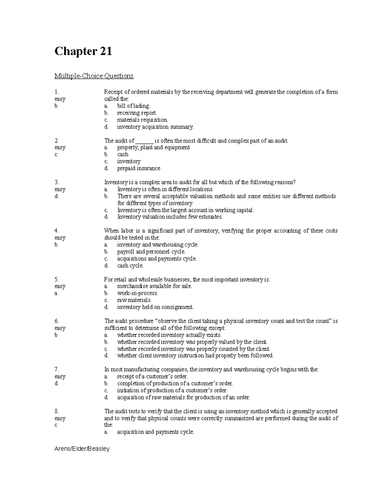 Chapter-21 - Chapter 21 Multiple-Choice Questions 1. easy b Receipt of ...