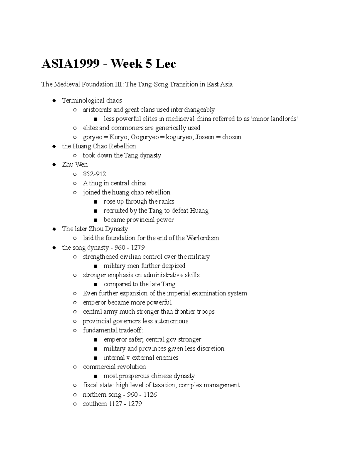 ASIA1999 - Week 5 Lec - ASIA1999 - Week 5 Lec The Medieval Foundation ...