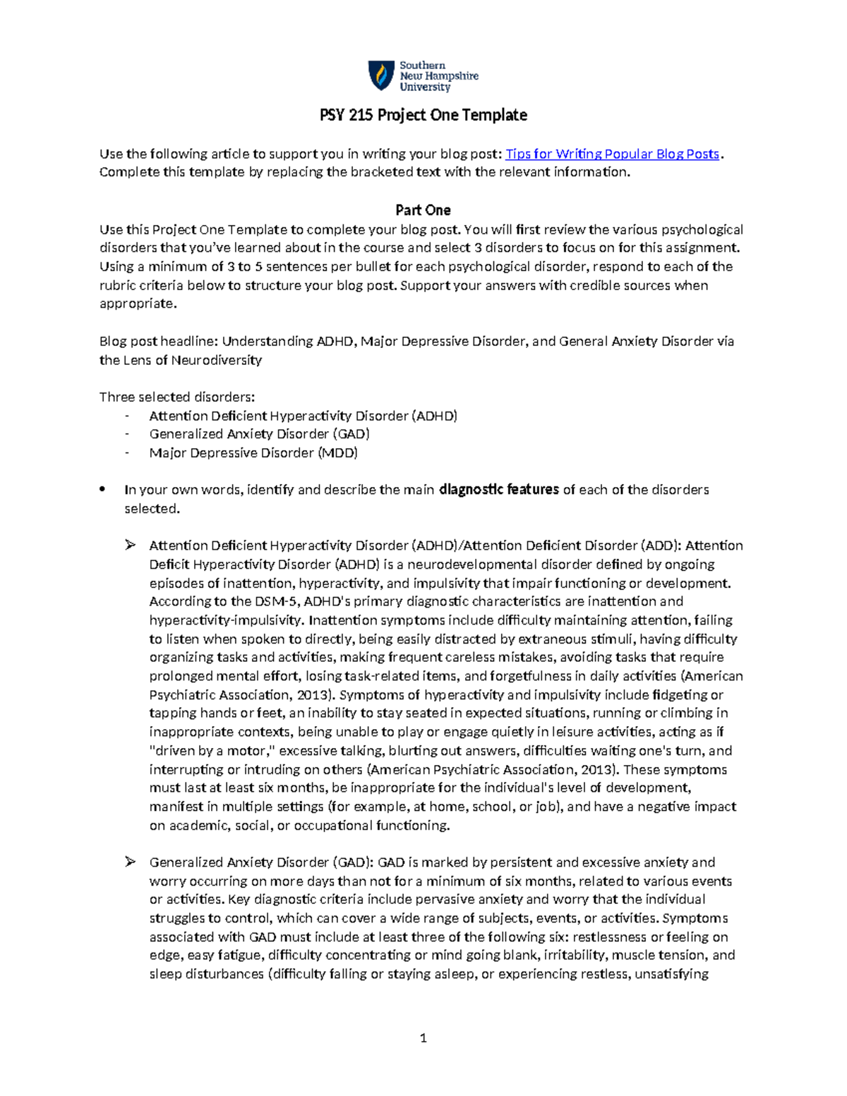 PSY Project 1 Assignment - PSY 215 Project One Template Use the ...