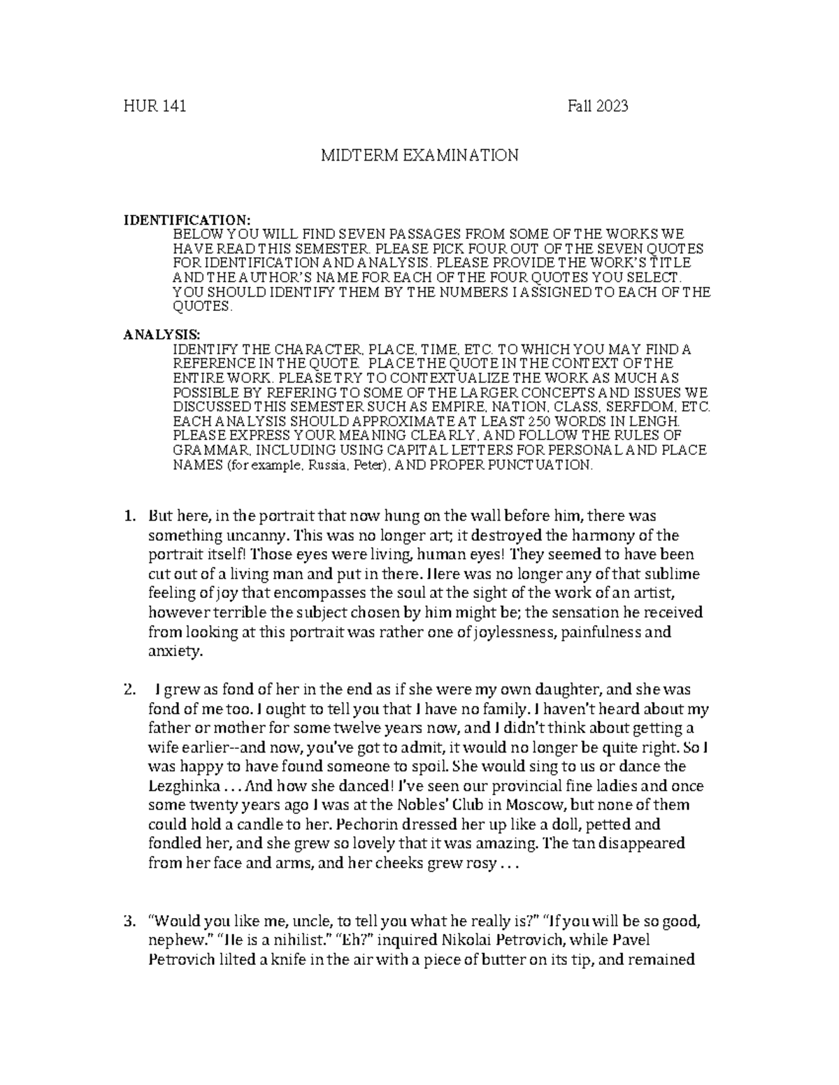 HUR 141 assignment - HUR 141 Fall 2 023 MIDTERM EXAMINATION ...