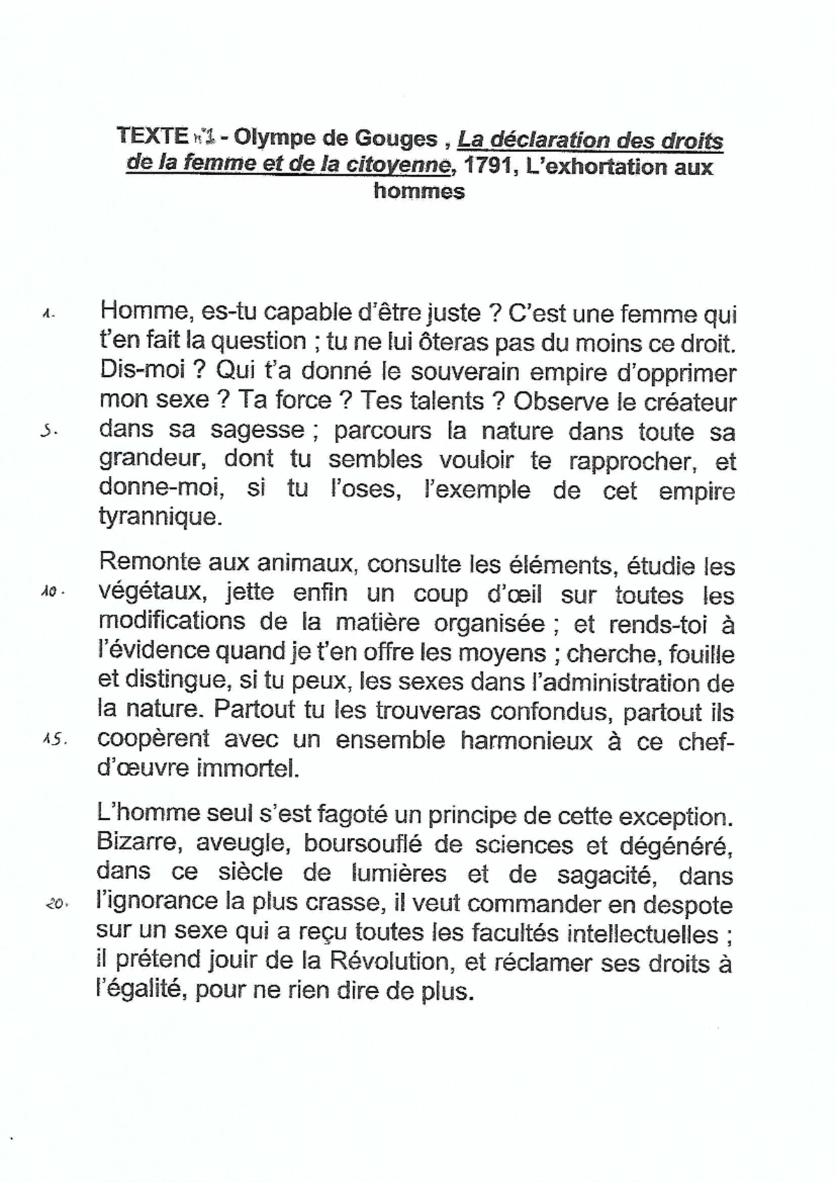 Texte 1 ODG exhortation - TEXTE n1 Olympe de Gouges , La déclaration ...