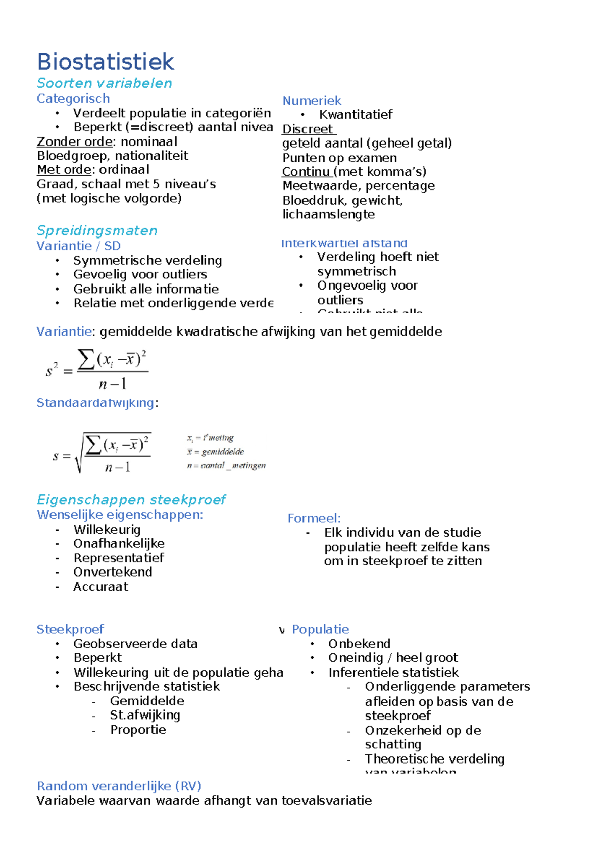 Biostatistiek - Biostatistiek Soorten variabelen Categorisch - Verdeelt ...