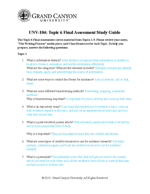 Week 5 - Study Guide - Topic 5 Quiz: Study Guide UNV- To prepare for ...