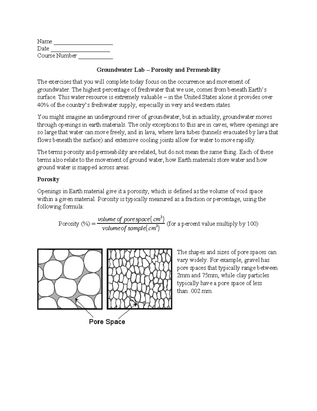Unit4 Lab Porosity Permeability - Name ___________________ Date ...