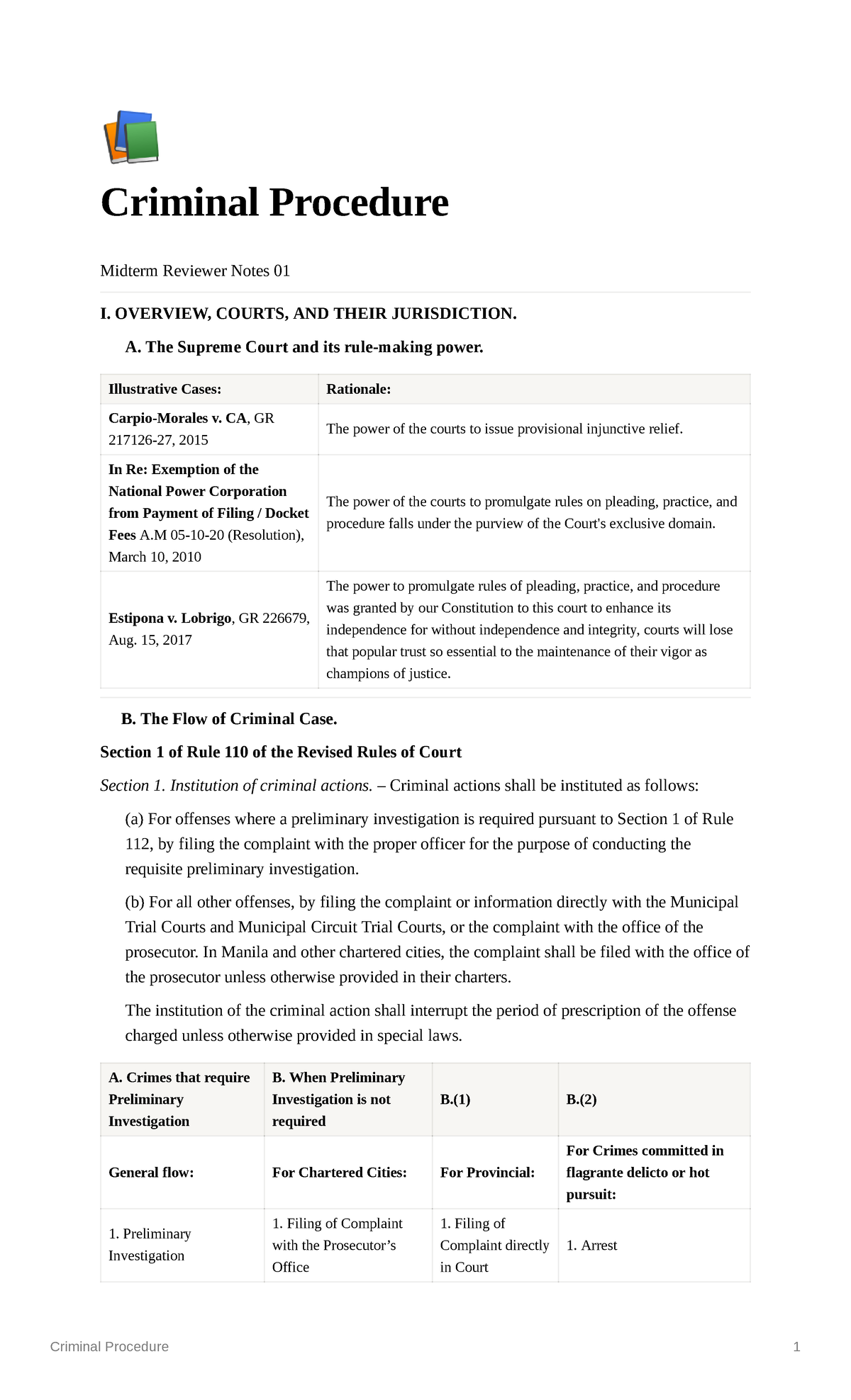 Criminal Procedure - Lecture notes 1 - 📚 Criminal Procedure Midterm ...