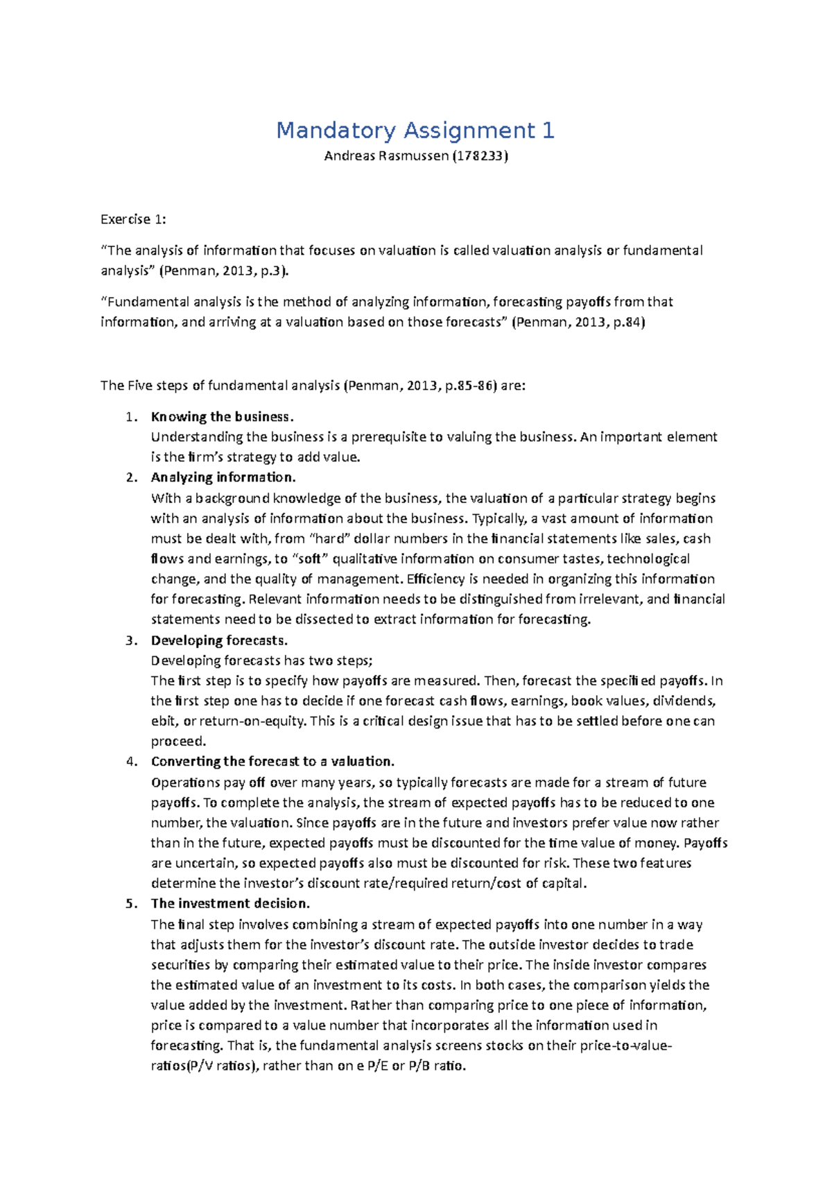 Mandatory Assignment 1 - BE414 Financial Statement Analysis and Equity ...