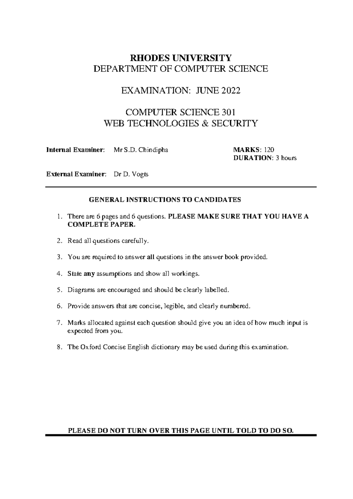 202206 CS301 Web Technologies and Security Jun 2022 - RHODES UNIVERSITY DEPARTMENT OF COMPUTER ...