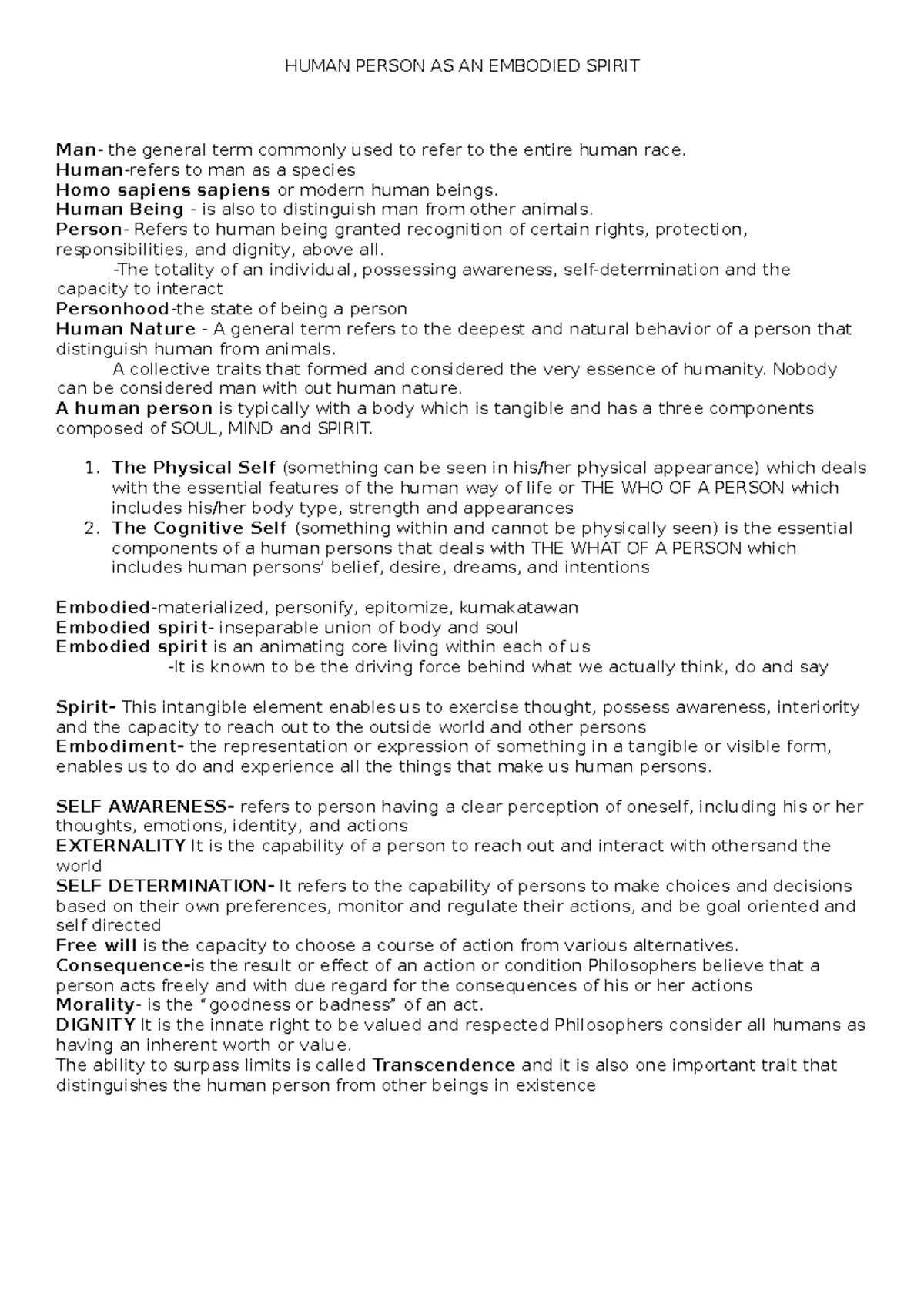 5. THE Human Person AS AN Embodied Spirit - HUMAN PERSON AS AN EMBODIED ...