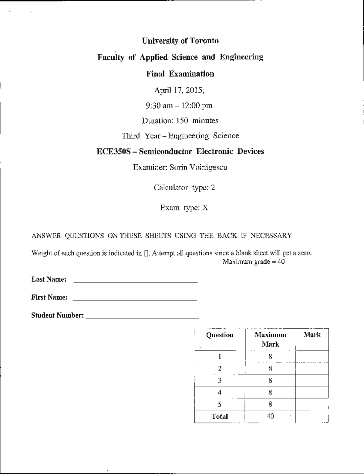Exam 17 April 2015, questions - Final Exam - University of Toronto ...