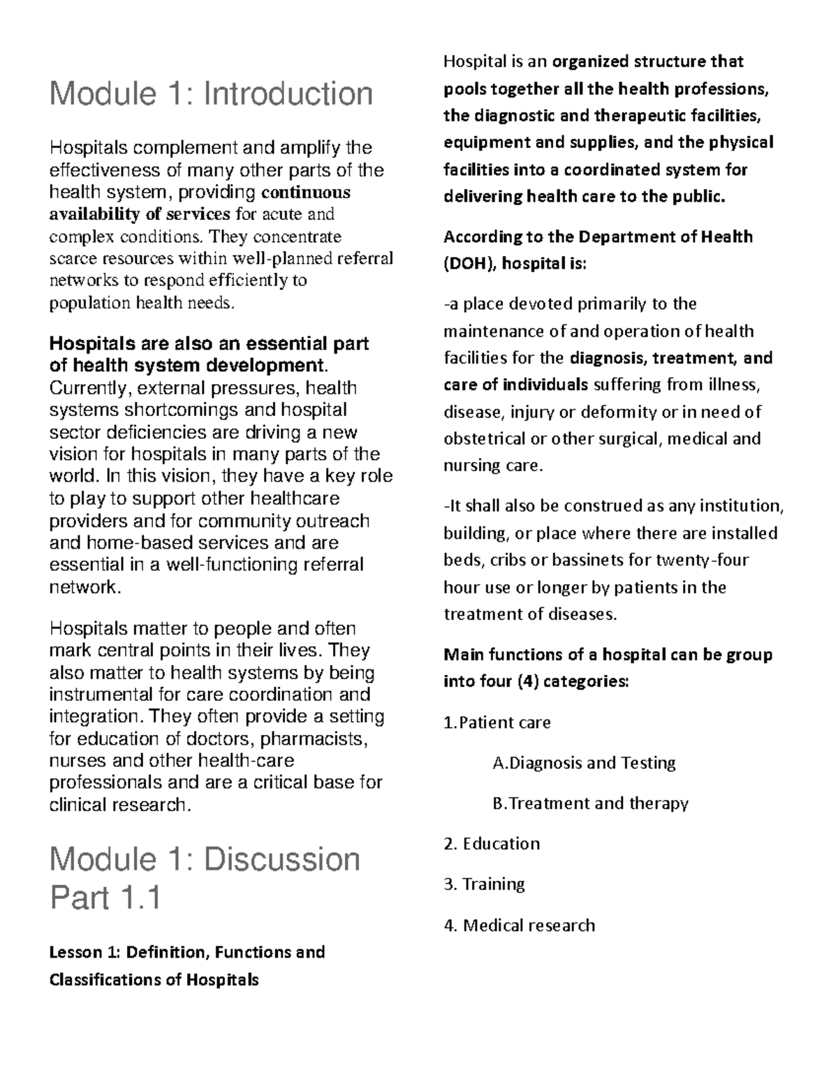 Module 1 Hospital Pharmacy Lec - Module 1: Introduction Hospitals ...