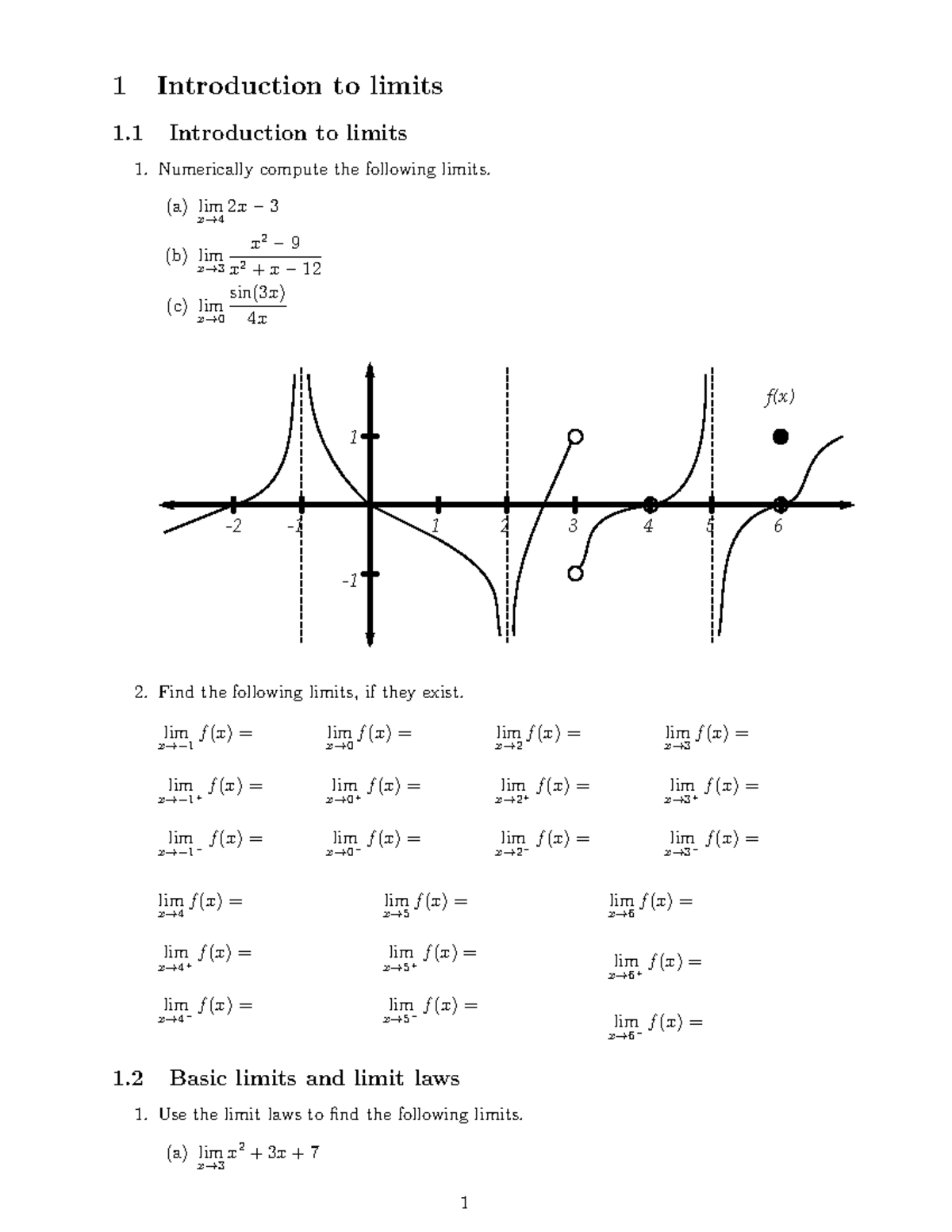 Practice problems - 1 Introduction to limits 1 Introduction to limits ...