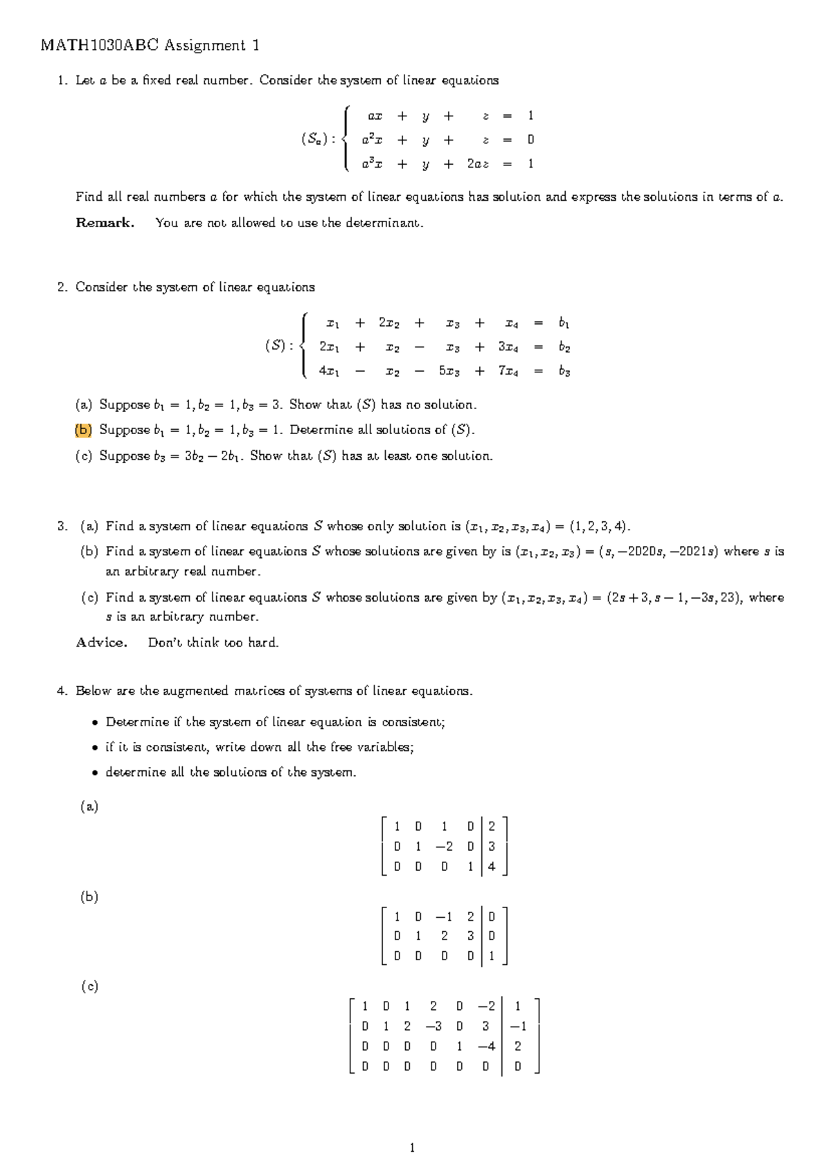 1030abc hw1 - MATH1030ABC Assignment 1 Let a be a fixed real number ...