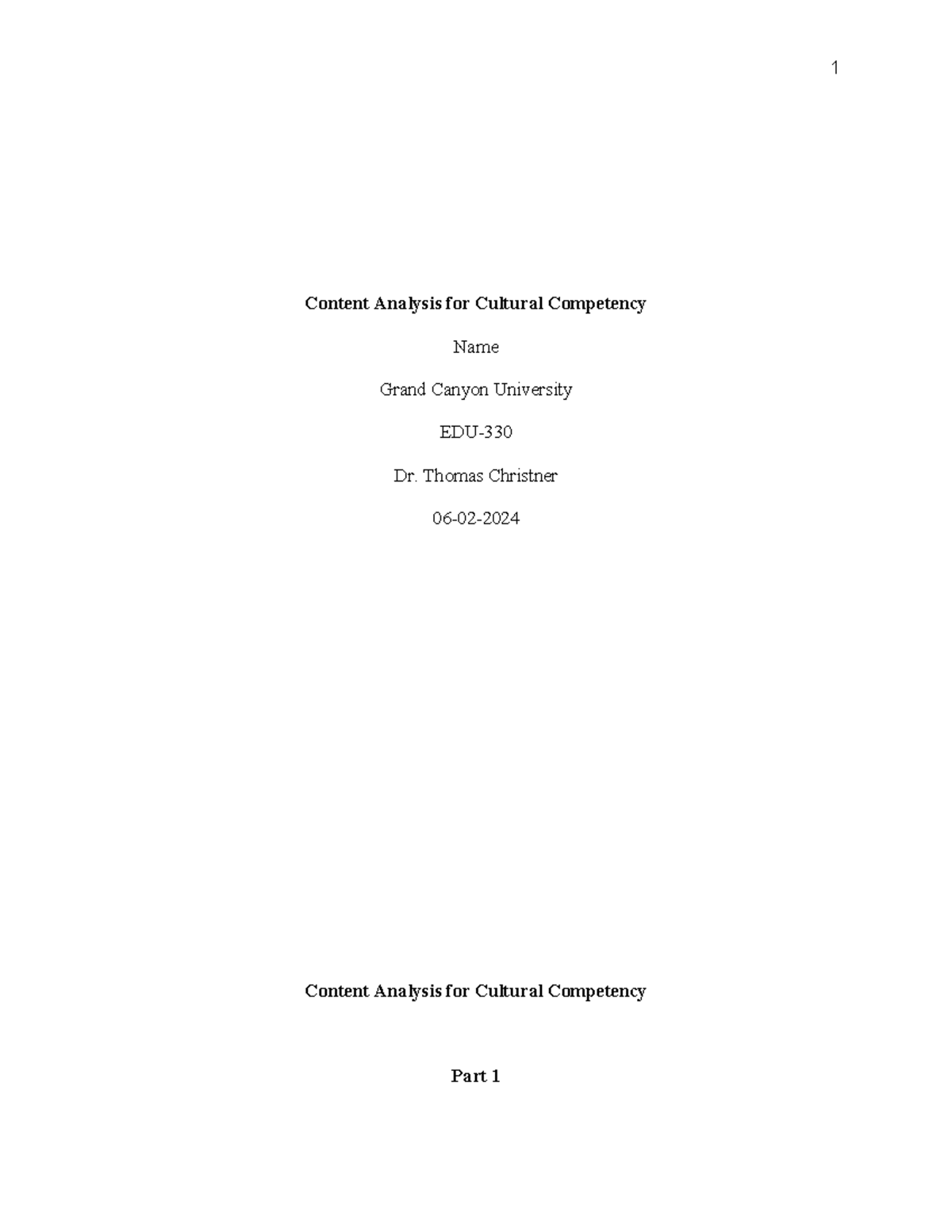 EDU 330 Topic 5 Assignment - Content Analysis for Cultural Competency ...