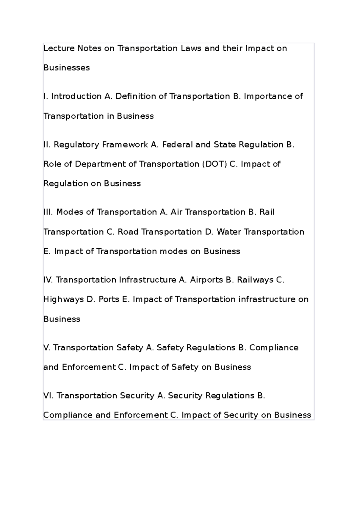 Transportation laws - ... - Lecture Notes on Transportation Laws and ...