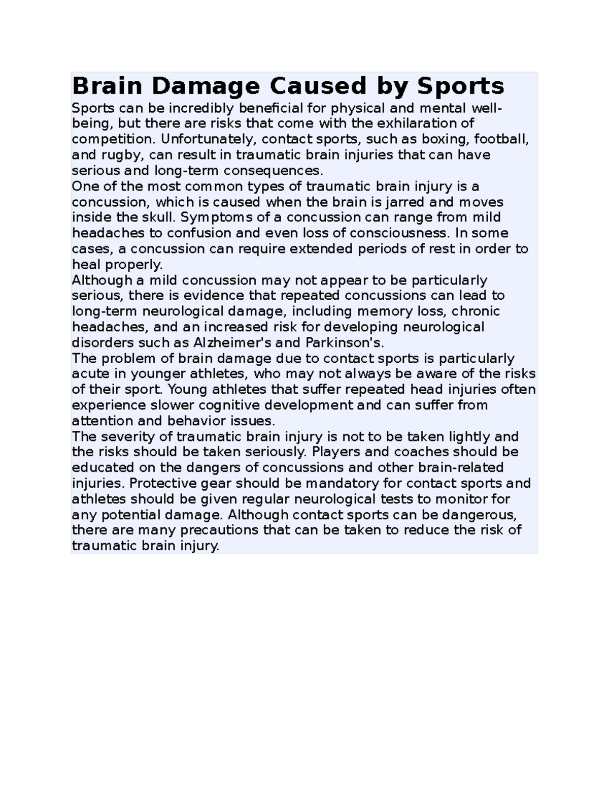 Brain Damage Caused by Sports - Brain Damage Caused by Sports Sports ...