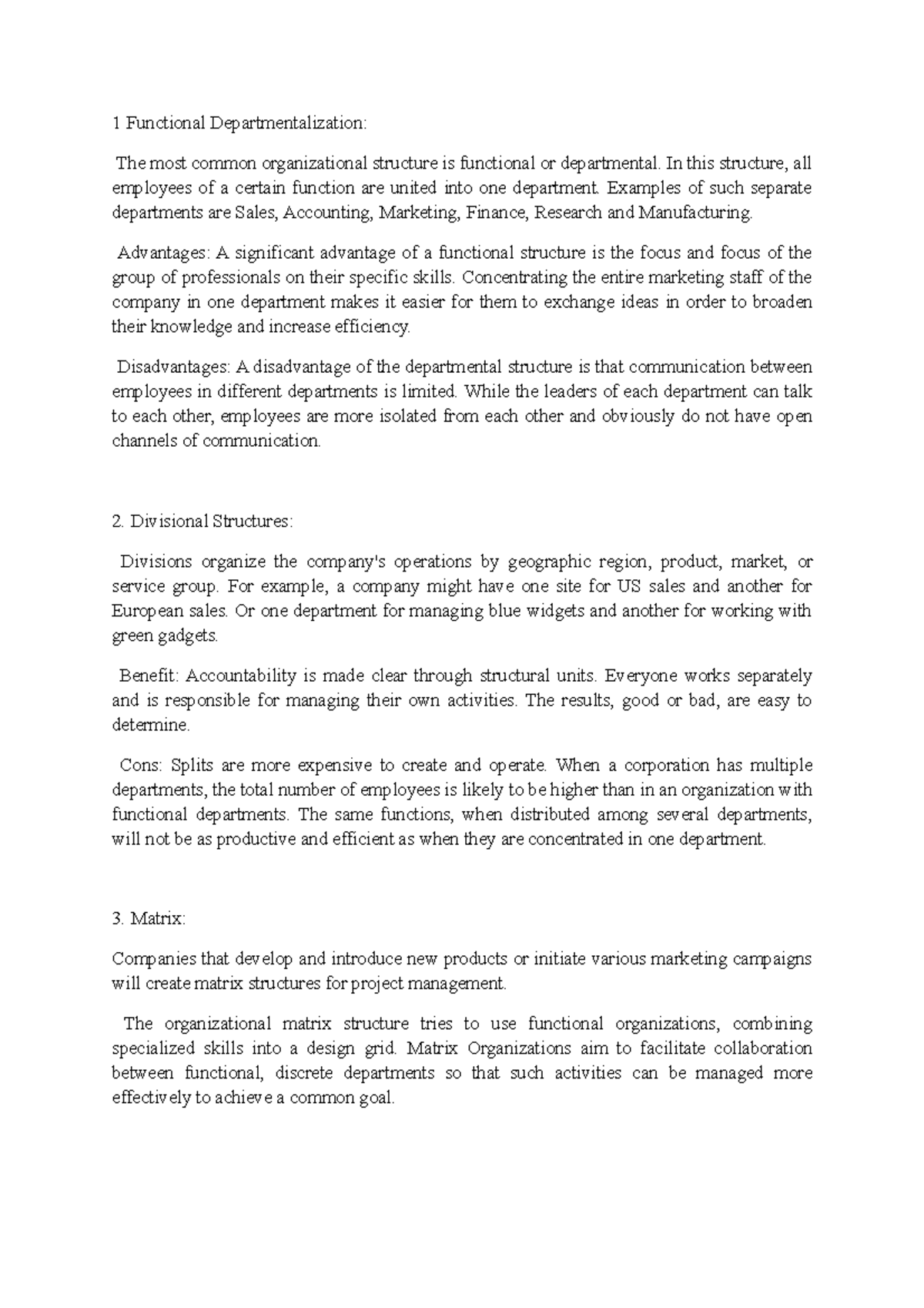 1 Functional Departmentalization - 1 Functional Departmentalization ...