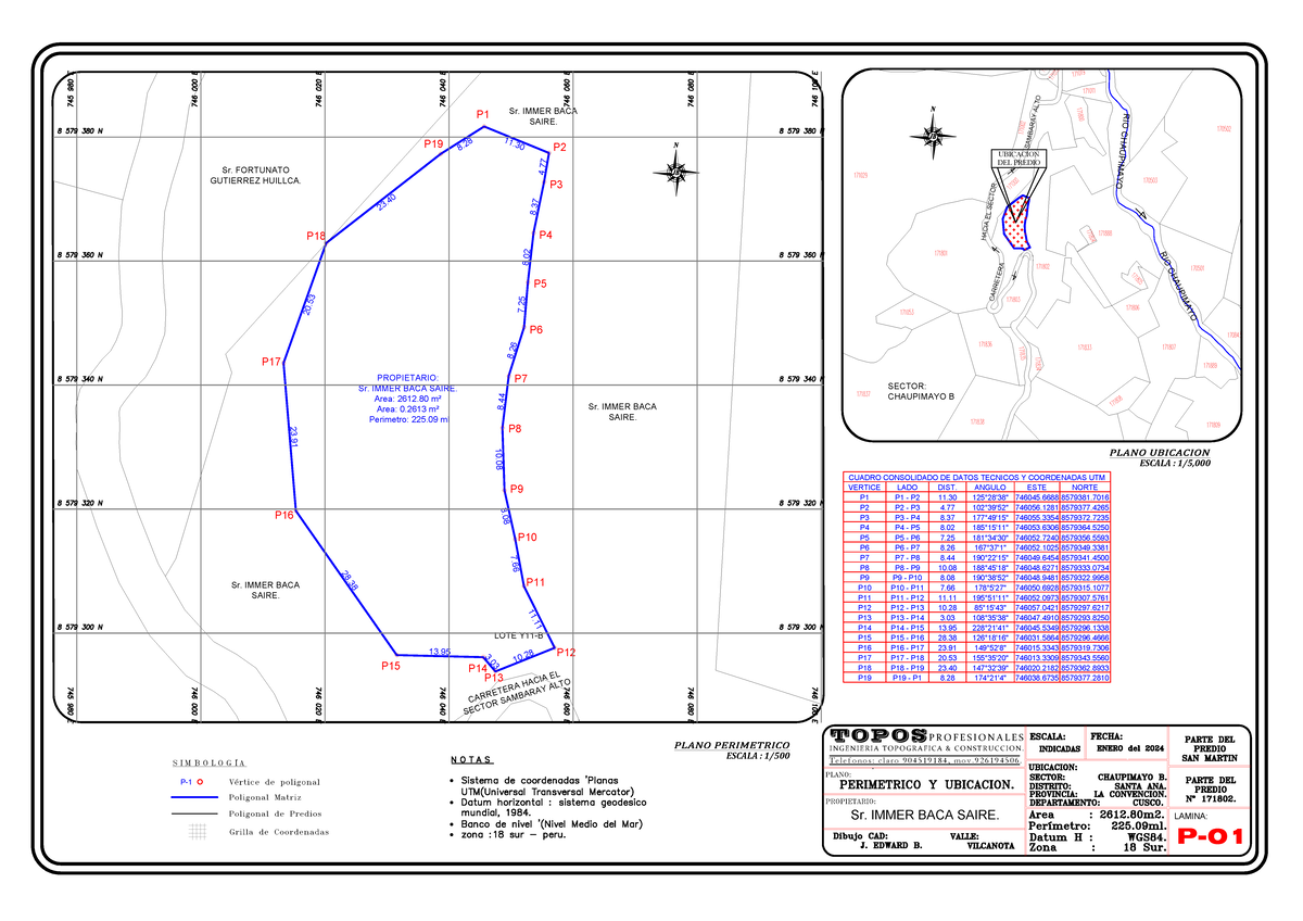 Practicas Plano perimétrico y de Ubicación - · · · · PLANO UBICACION ESCALA : 1/5, PLANO ...