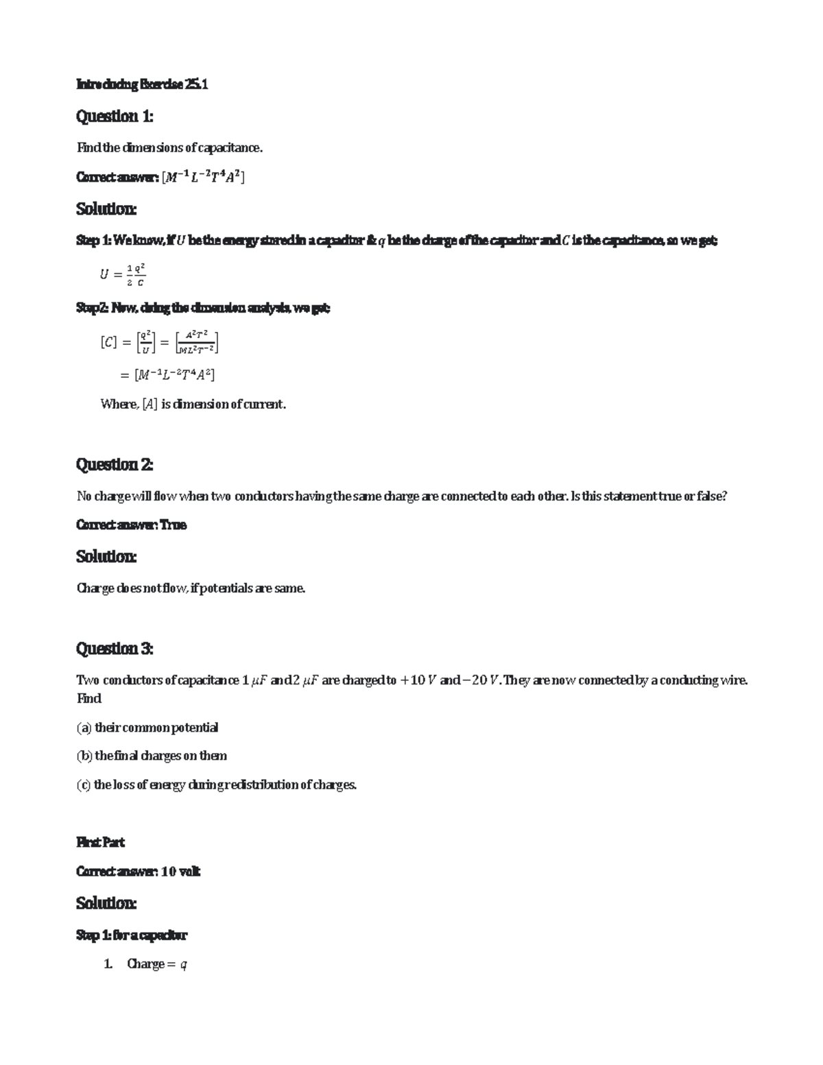 Physics Introducing Exercise 25 Questions And Their Solutions With