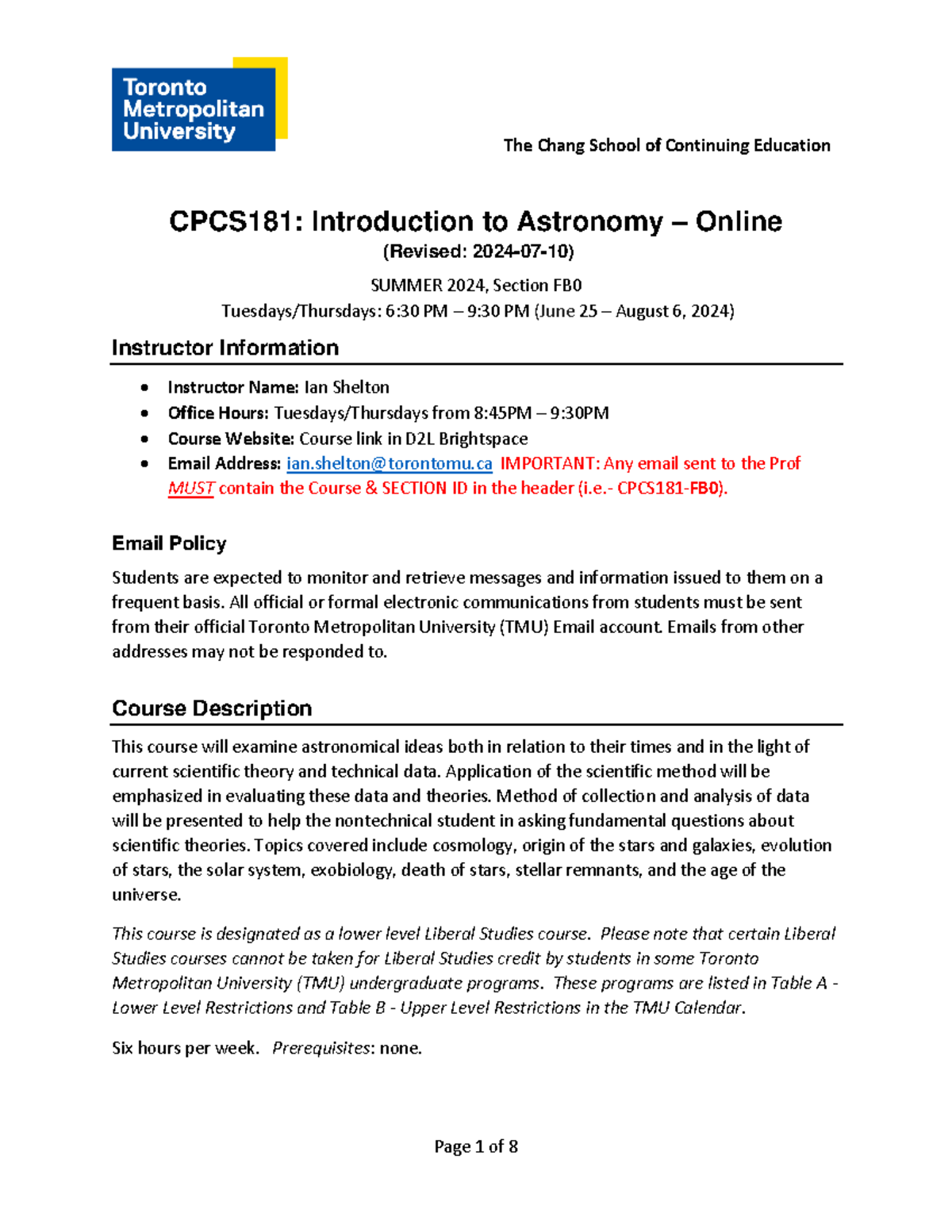 CPCS181 FB0 - Introduction to Astronomy Online Course Outline Summer ...