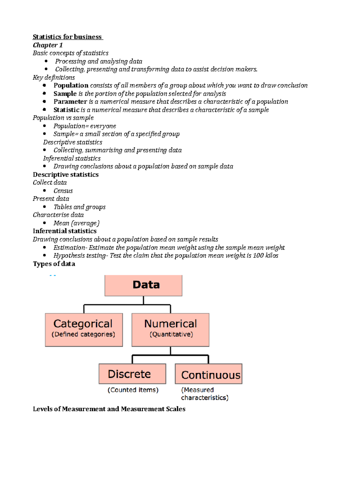 Statistics for business chapter 1,2,3 - Statistics for business Chapter ...