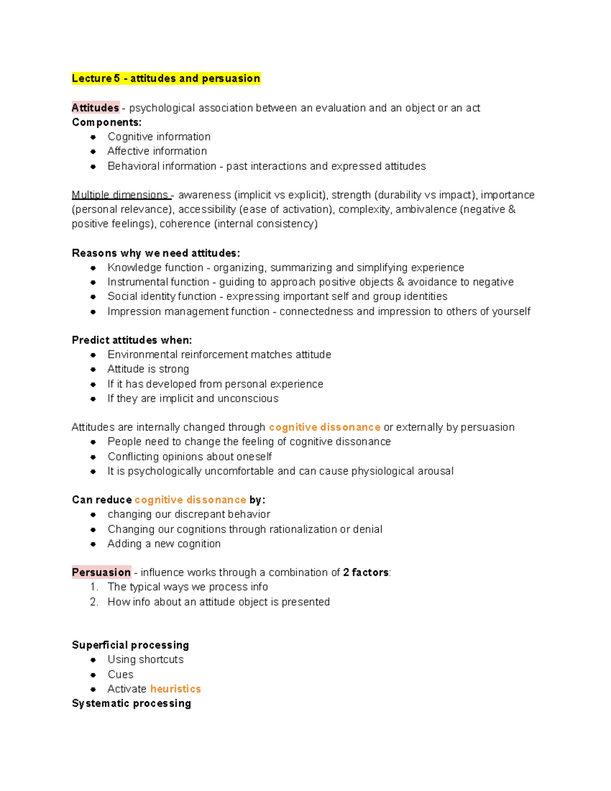 Lecture 5 - notes - Lecture 5 - attitudes and persuasion Attitudes ...