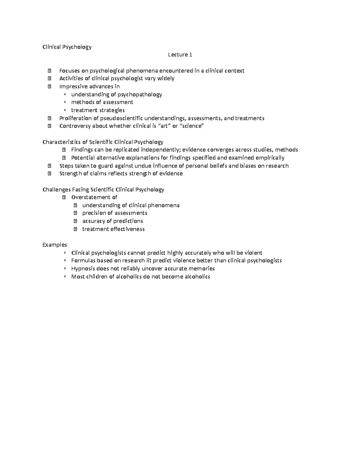 Clinical Psychology All Notes PSYCH 3510 - Clinical Psychology Lecture ...