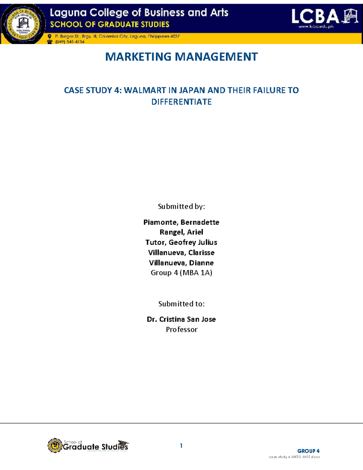 Case study 4 MKTG MGT - asfASDf - GROUP 4 case study 4 MKTG MGT 1 MARKETING MANAGEMENT CASE ...