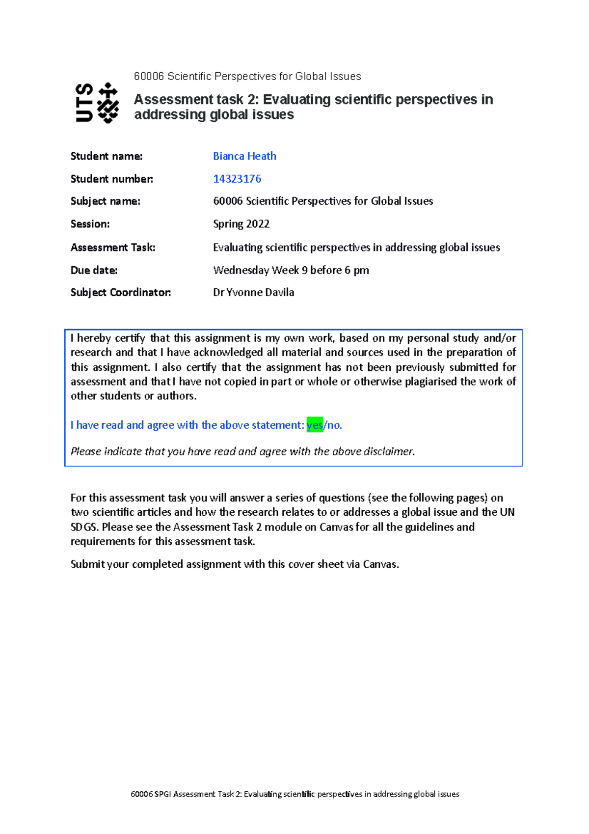SPGI Assessment 2 - Assignment 2. Comparing given journal article with chosen article - 60006 ...
