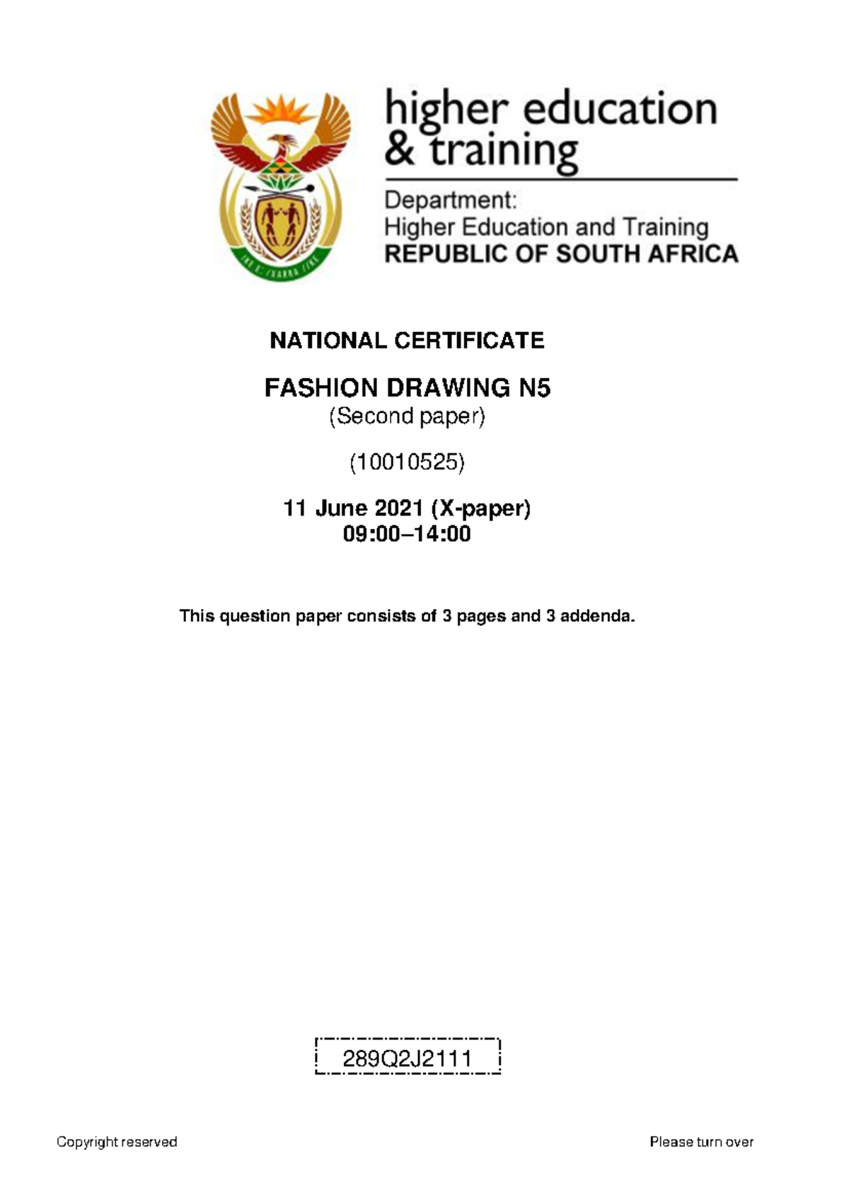 N5 Fashion Drawing Paper 2 June 2021 - Copyright reserved Please turn ...