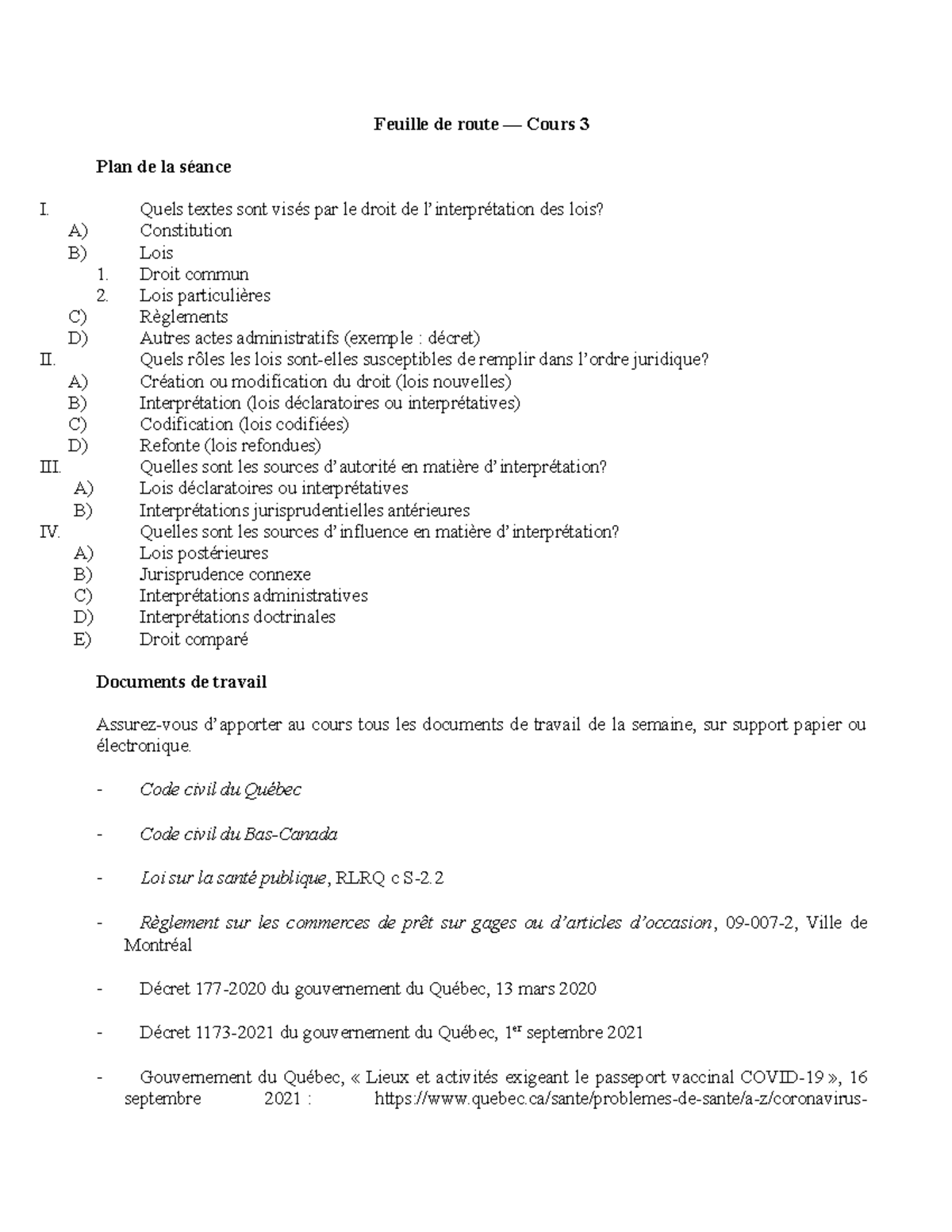 Feuille de route — Cours 3 - Feuille de route — Cours 3 Plan de la ...
