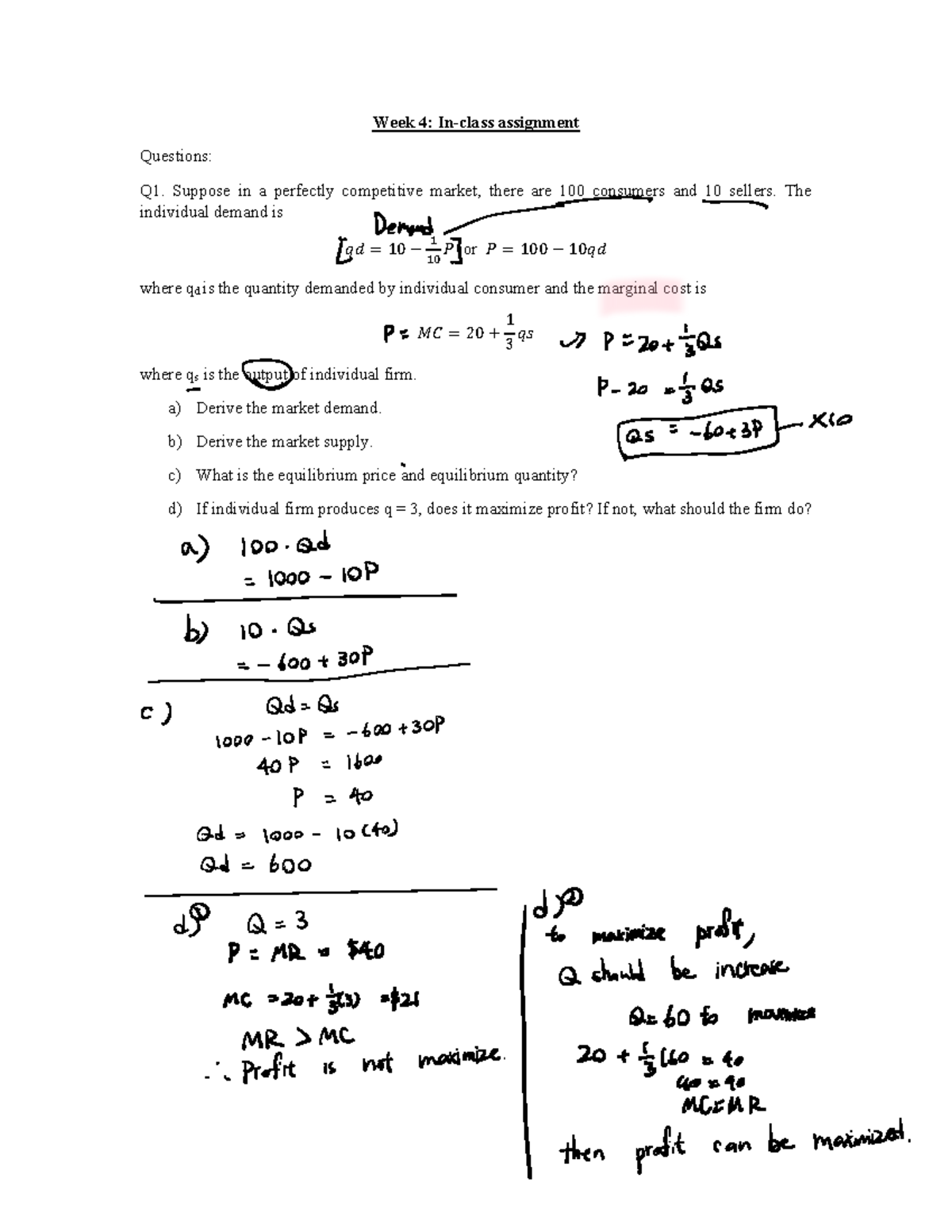 Week 4 in class assignment 23-24A - Week 4 : In-class assignment Questions: Q 1. Suppose in a ...