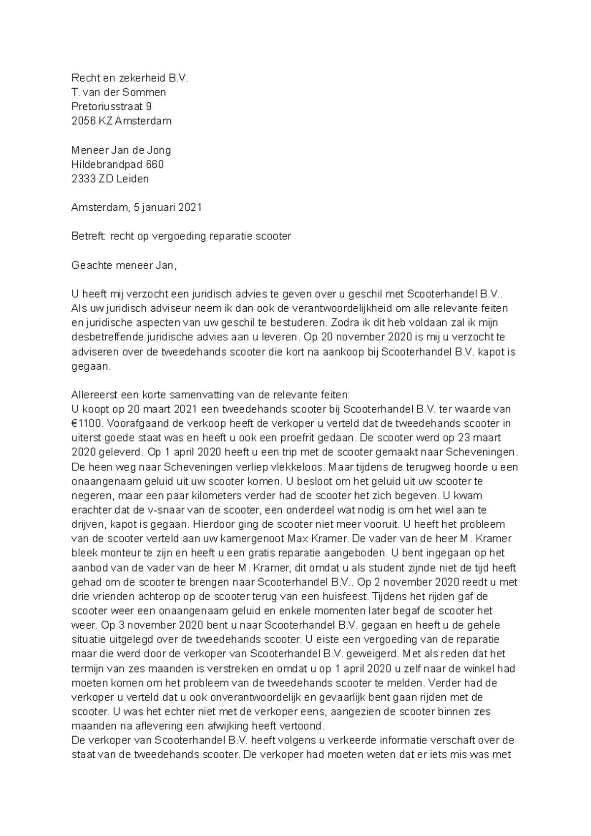 Adviesbrief koper van Abiner Mebrahtu - Recht en zekerheid B. T. van ...