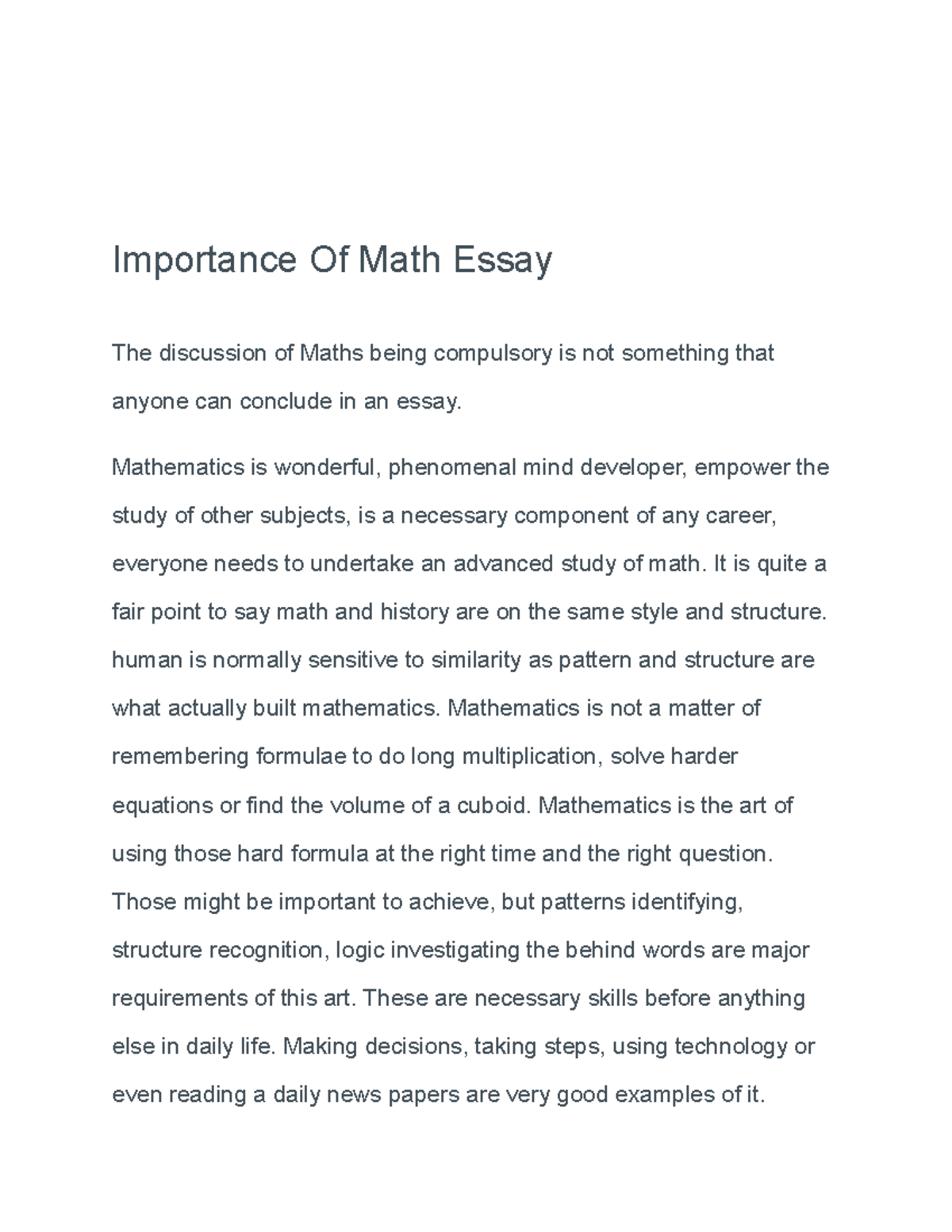 Importance Of Math Essay Mathematics Is Wonderful Phenomenal Mind