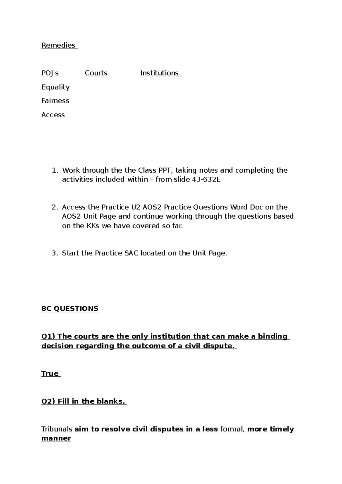 Legal - Civil Law - Remedies POJ's Courts Institutions Equality ...