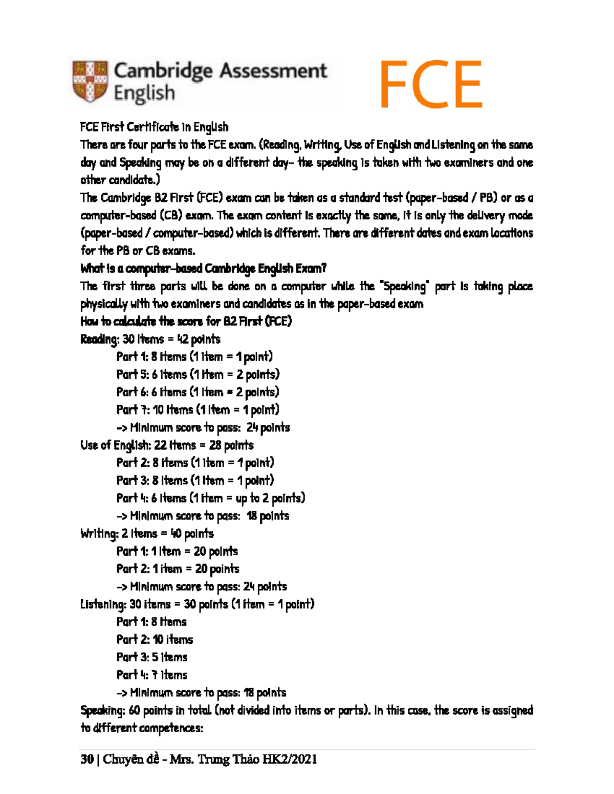 FCE - information about the FCE test - English Linguistics - Studocu