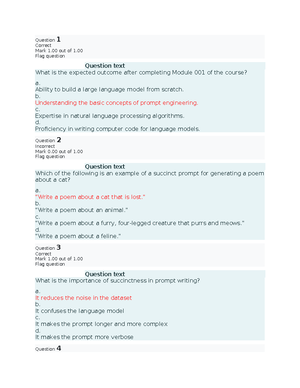 AI Promt Engineering Prelim LAB Exam - Question 1 Correct Mark 1 out of 1. Flag question ...