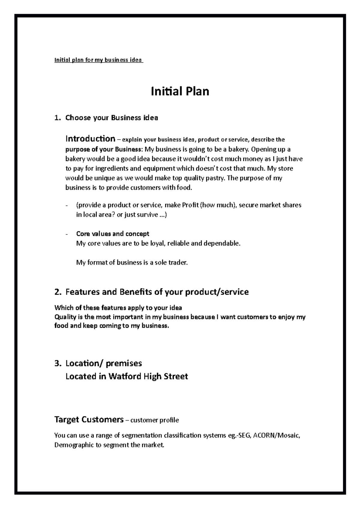 P4 Word Version Intial plan - Initial plan for my business idea Initial ...