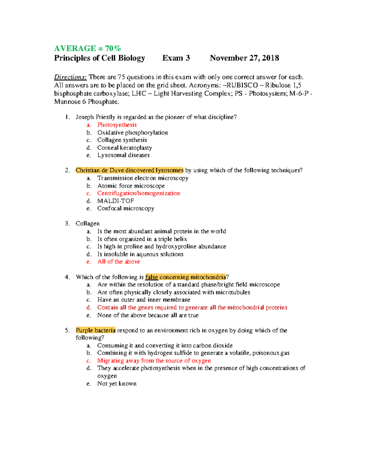 Exam 3 2018 Fall jskdhiu tzthydy wxabt y - AVERAGE = 70% Principles of ...