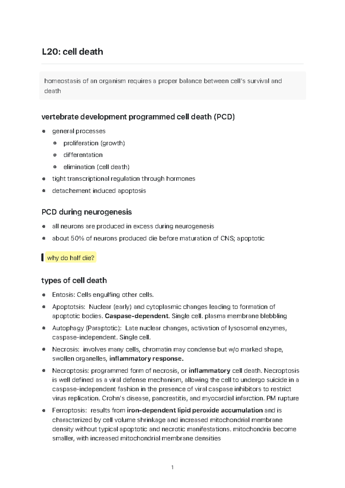 L20: cell death - L20: cell death homeostasis of an organism requires a ...