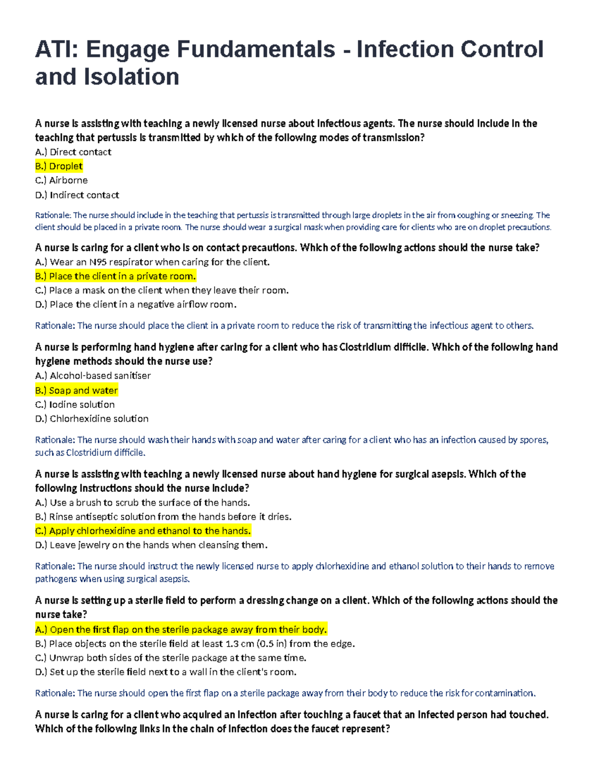 Infection Control and Isolation - The nurse should include in the ...