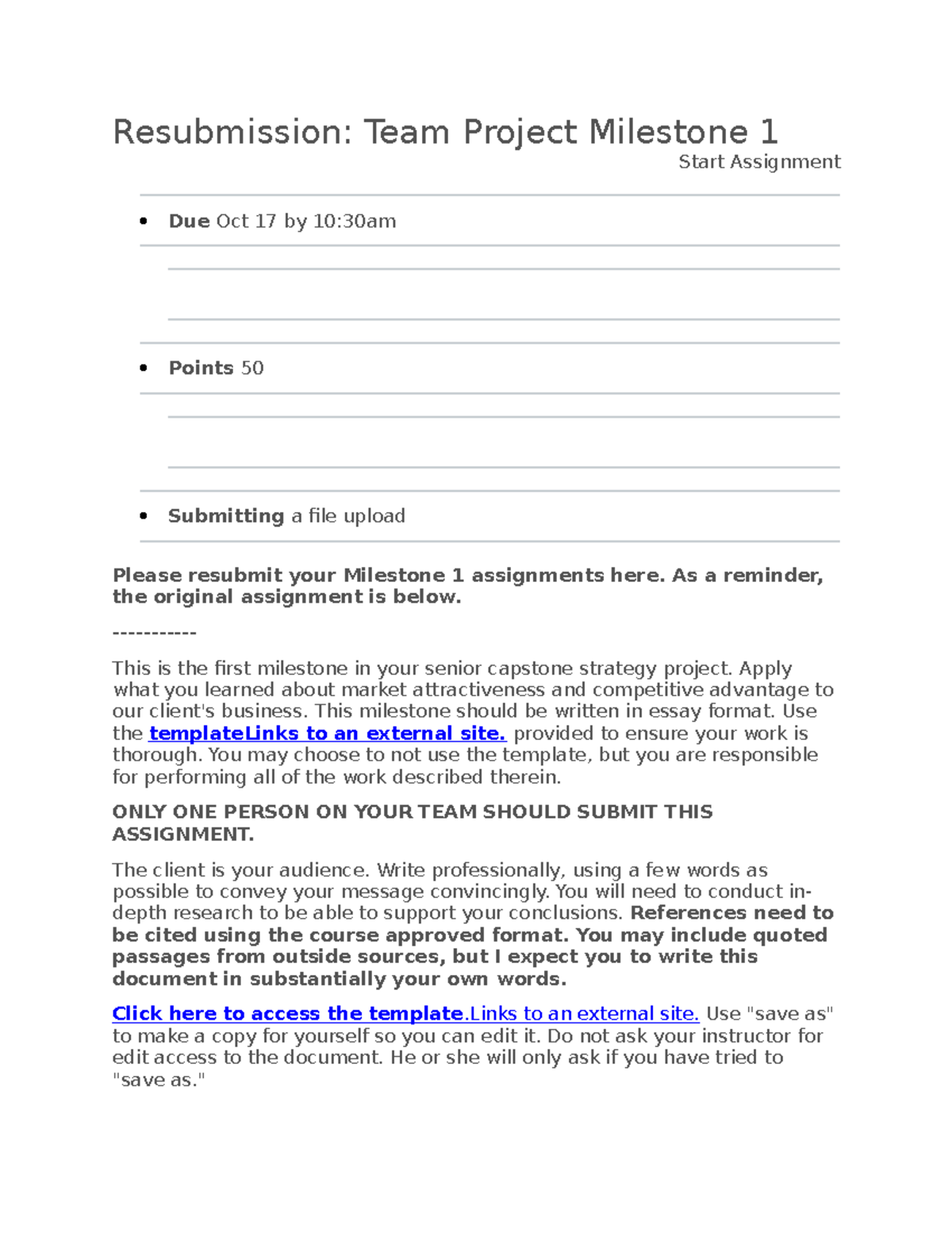 Resubmission Team Project Milestone 1 - As a reminder, the original ...