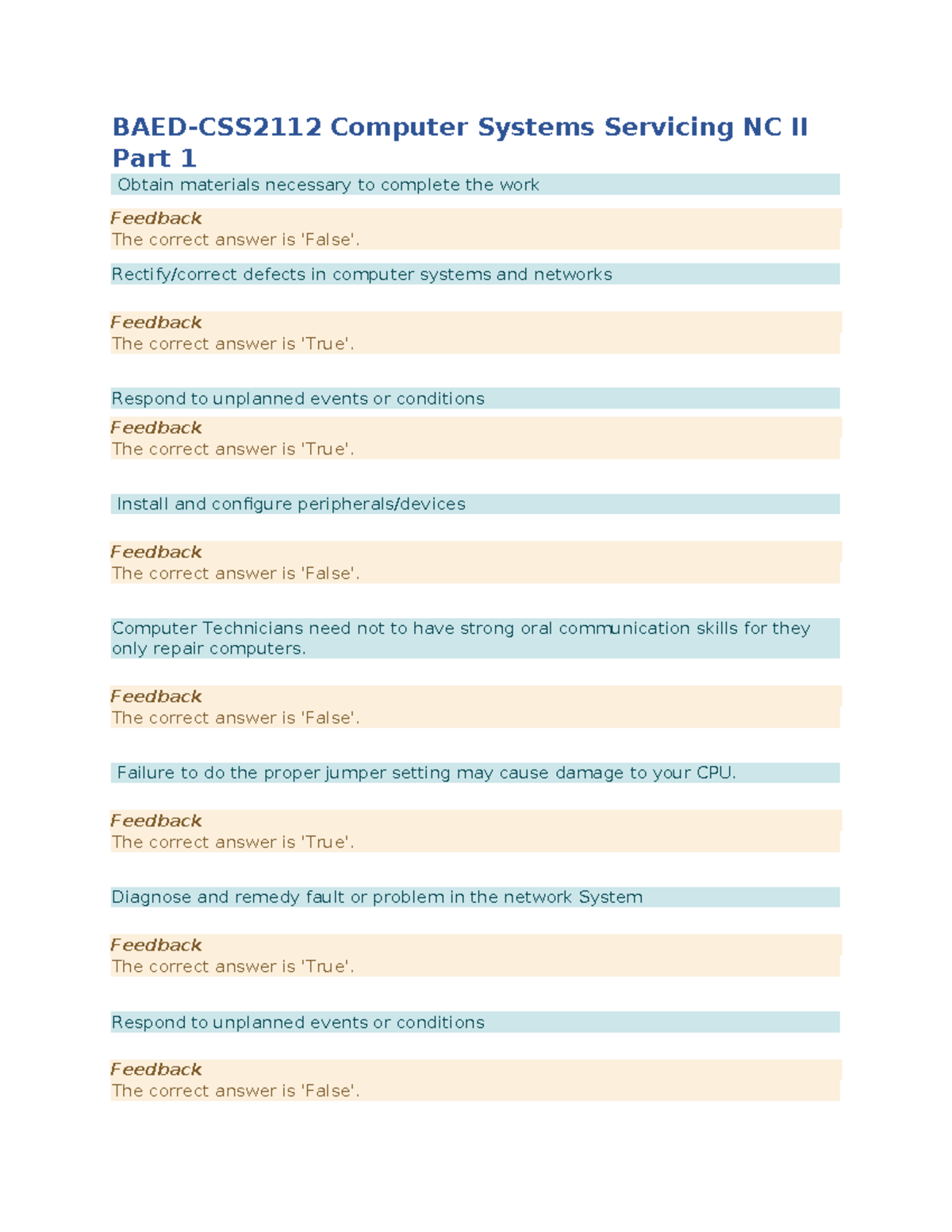 CSS-112 g12 ama education - BAED-CSS2112 Computer Systems Servicing NC II Part 1 Obtain ...