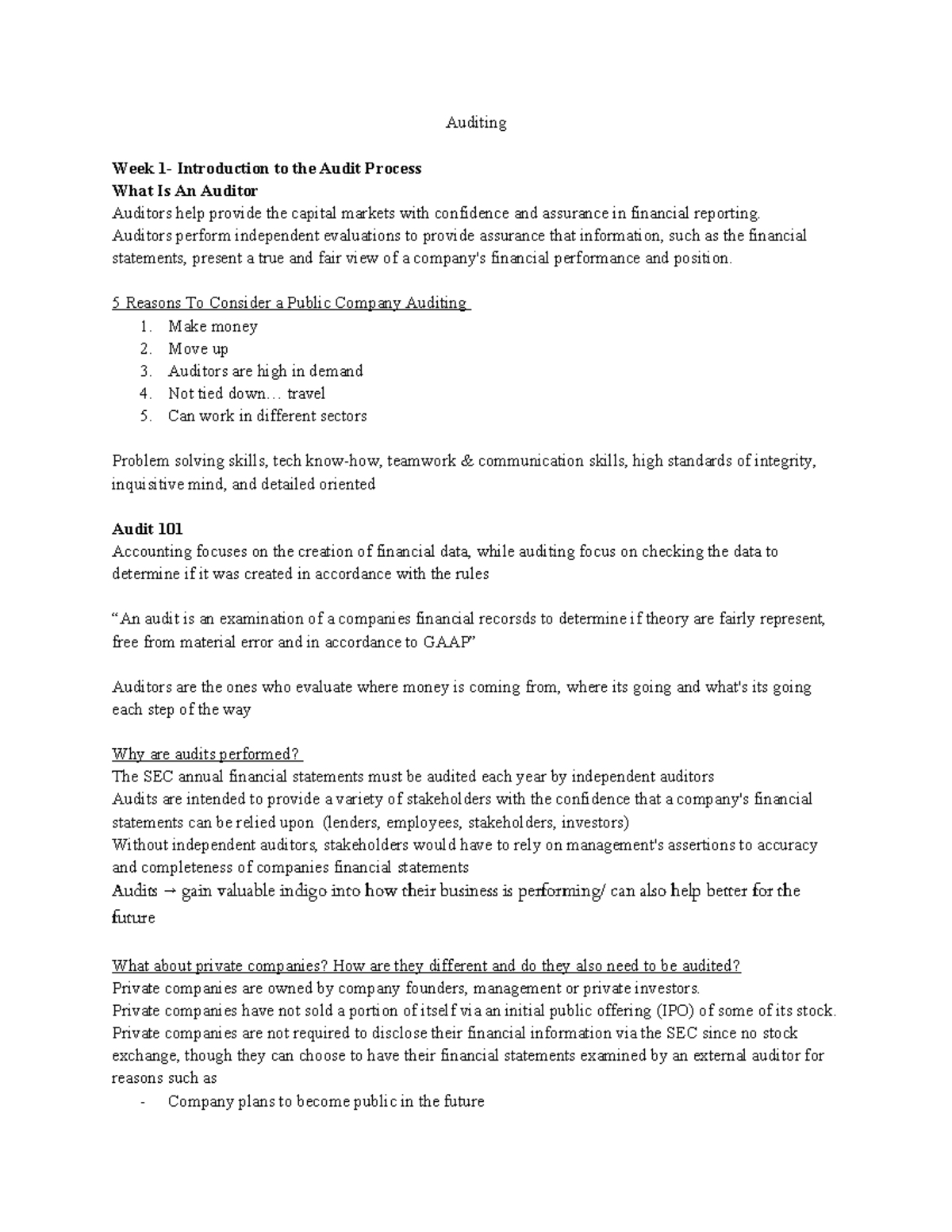 Auditing Readings (Notes 01 16 2024) - Auditing Week 1- Introduction to ...