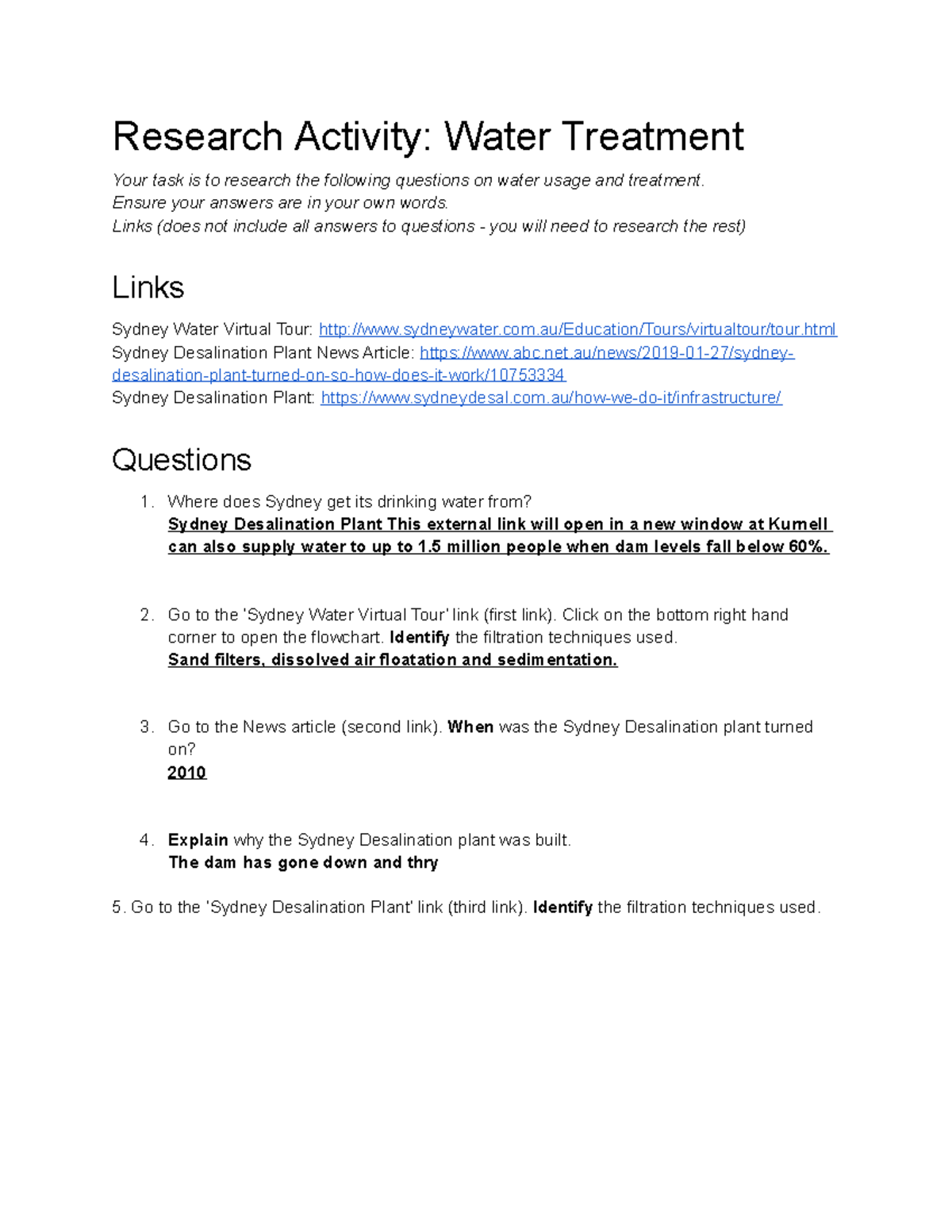 Research Activity Water Treatment (desalination) 8A 2019 - Research ...