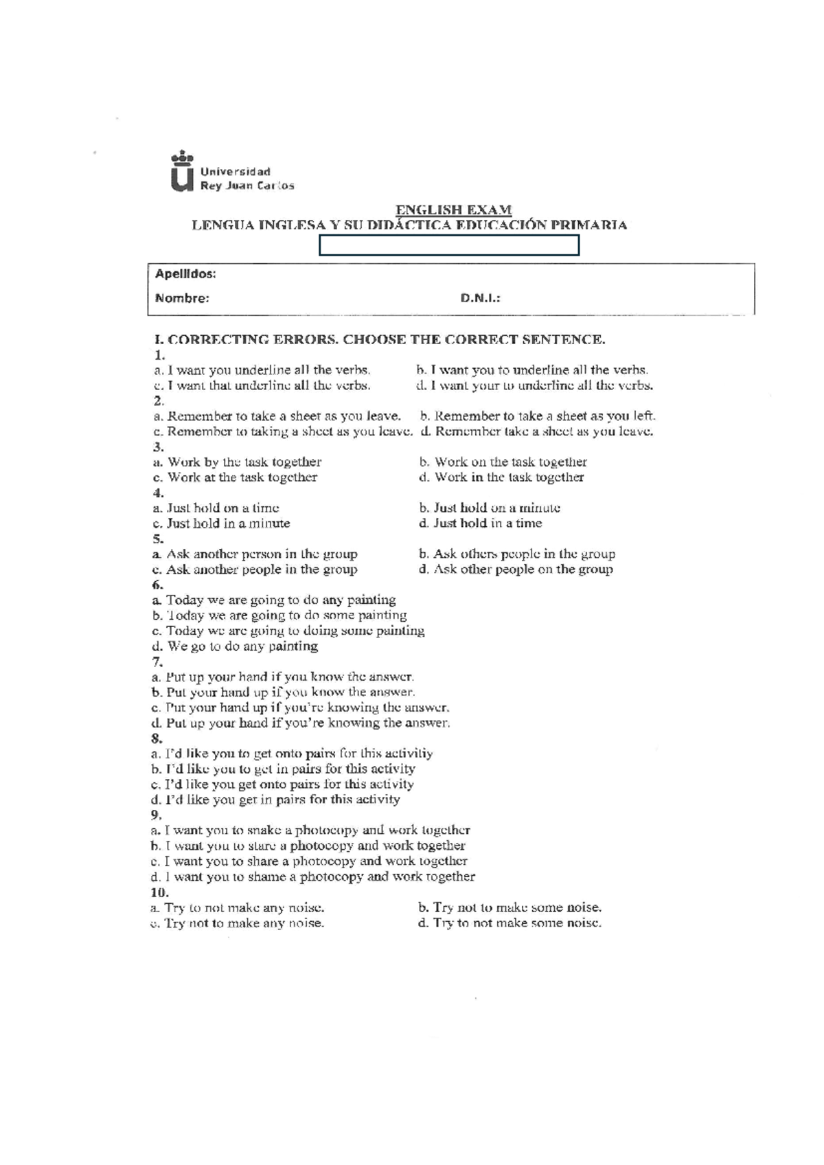 Ejemplo examen para didáctica - Universidad Rey Juan Carlos ENGLISH ...