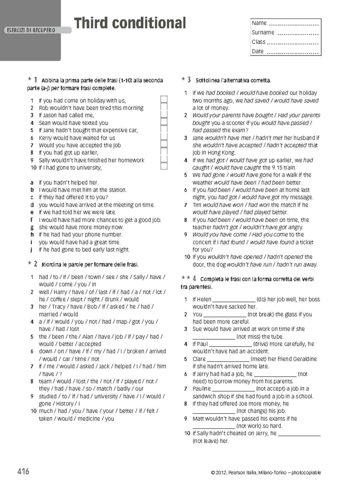 SSSG Inglese Third conditional - 416 © 2012, Pearson Italia, Milano ...